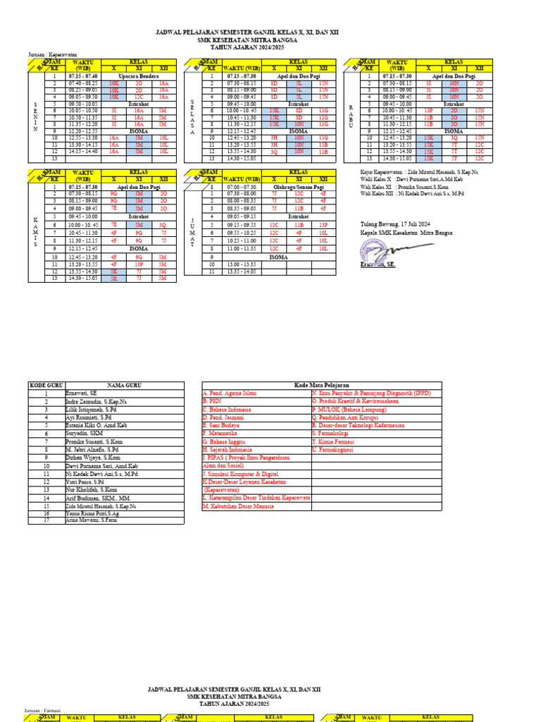 Jadwal Fix KBM Semester Ganjil 2024 Ke 2025 | PDF