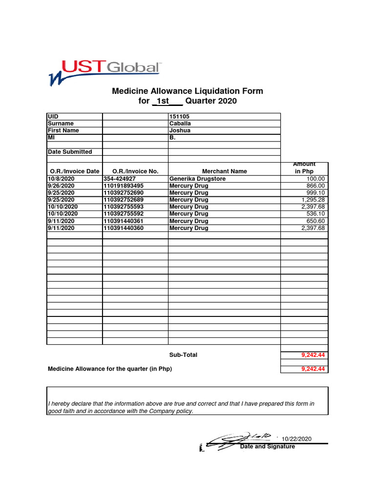 Medicine Allowance Liquidation Form 2020 | PDF | Finance & Money Management