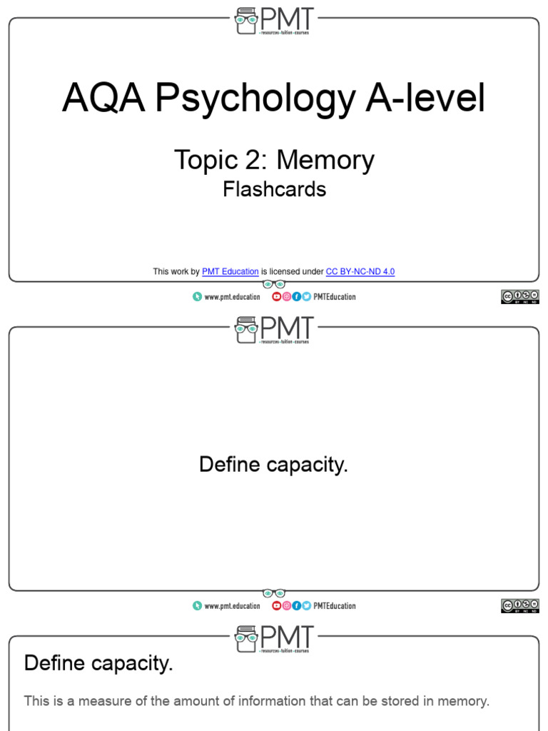 Flashcards - Topic 2 Memory - AQA Psychology A-Level | PDF | Memory ...