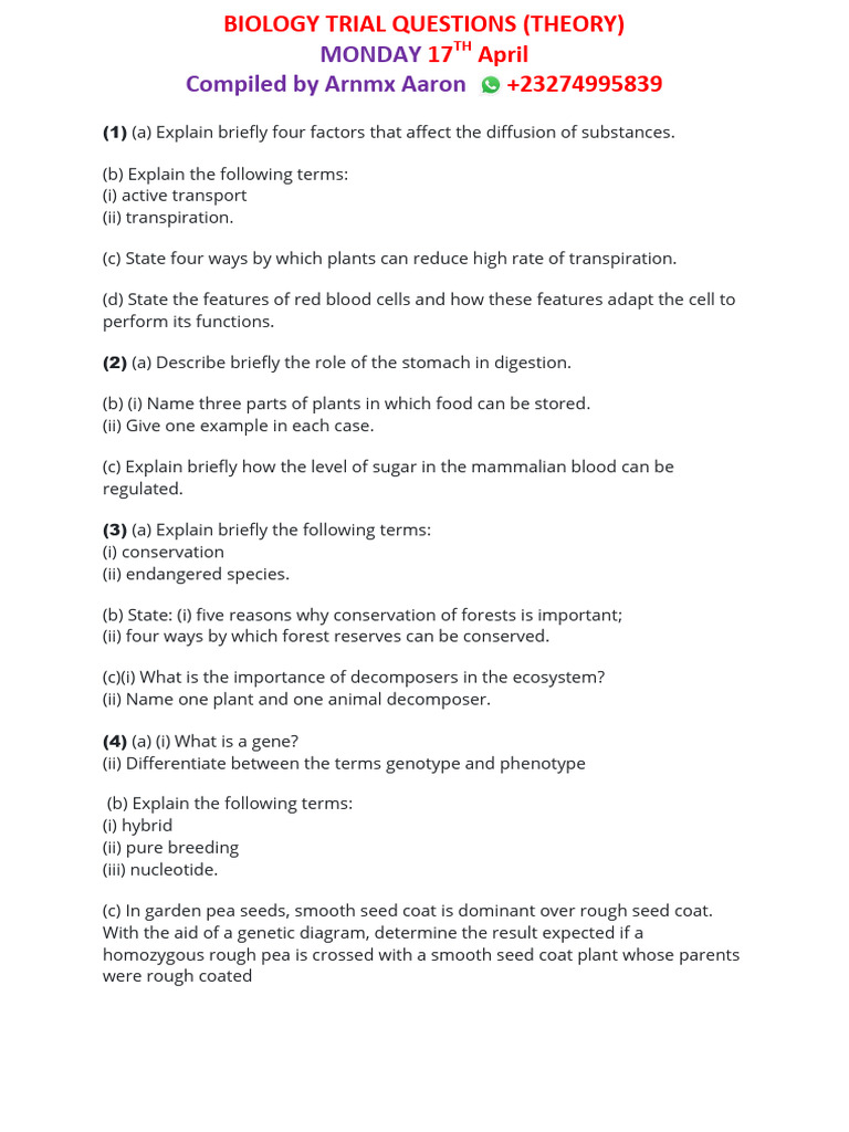 Biology Trial Questions | PDF