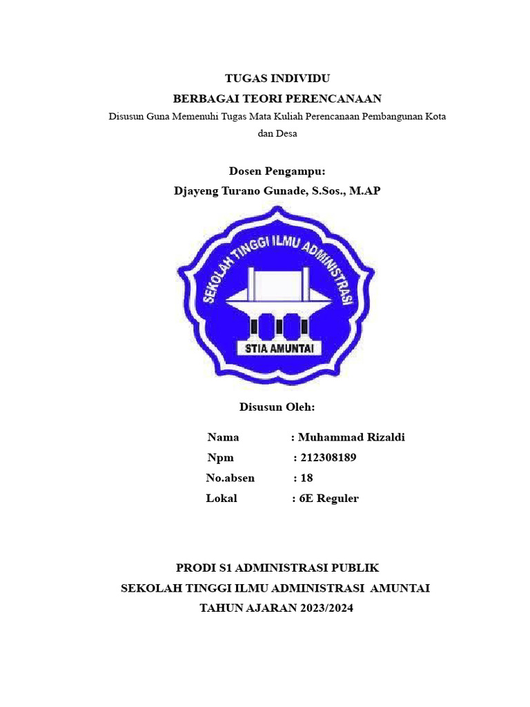 Muhammad Rizaldi 212308189 Teori Perencanaan Administrasi Publik Pdf