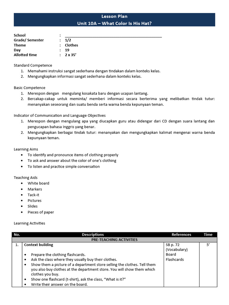 Lesson Plan Unit 10a | PDF | Human Communication | Linguistics