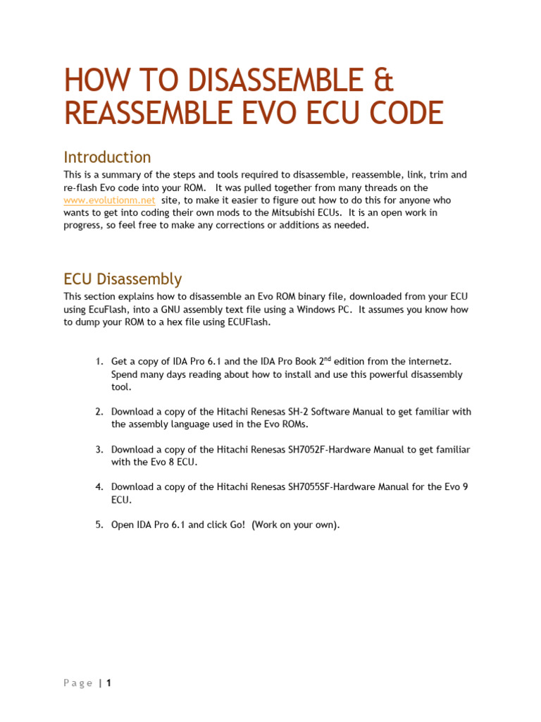 How To Disassemble & Reassemble Evo ECU Code | PDF | Assembly Language ...