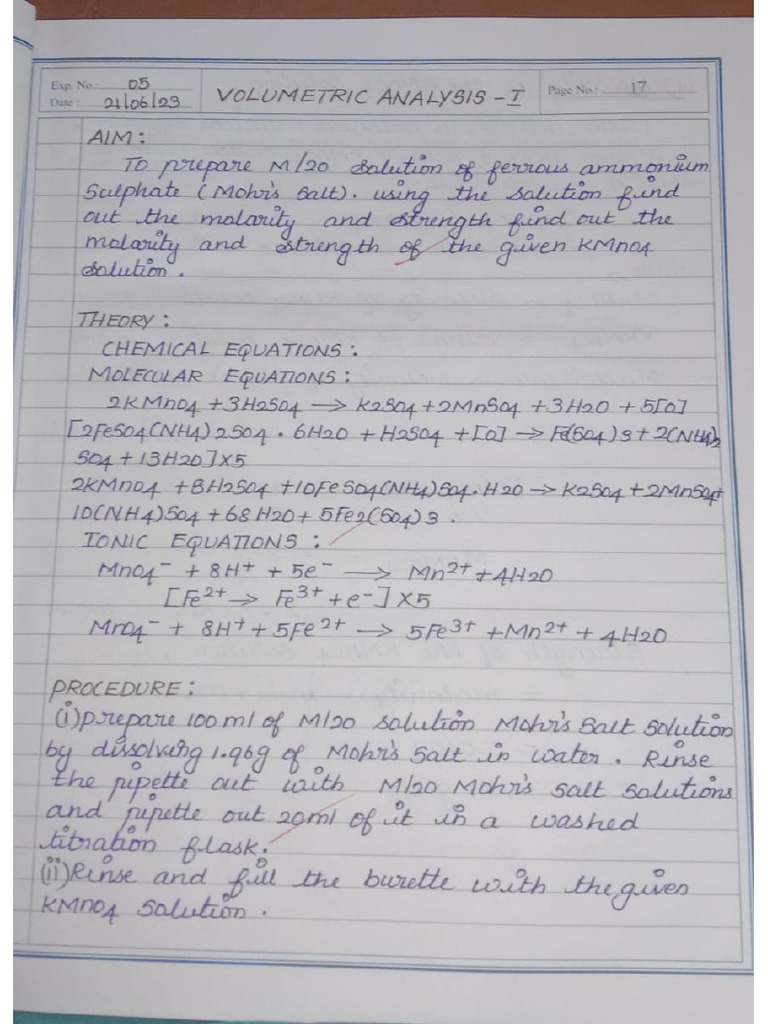 Chemistry Observation (Volumetric Analysis - 1&2) | PDF
