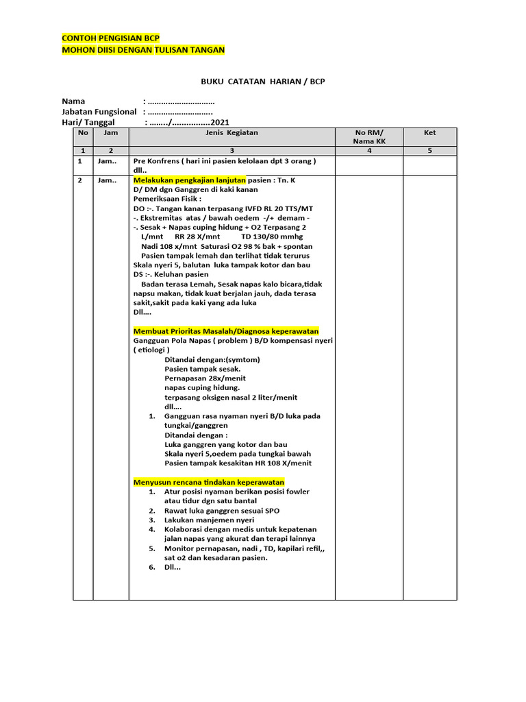 CONTOH BCP PERAWAT 2023 (2) | PDF