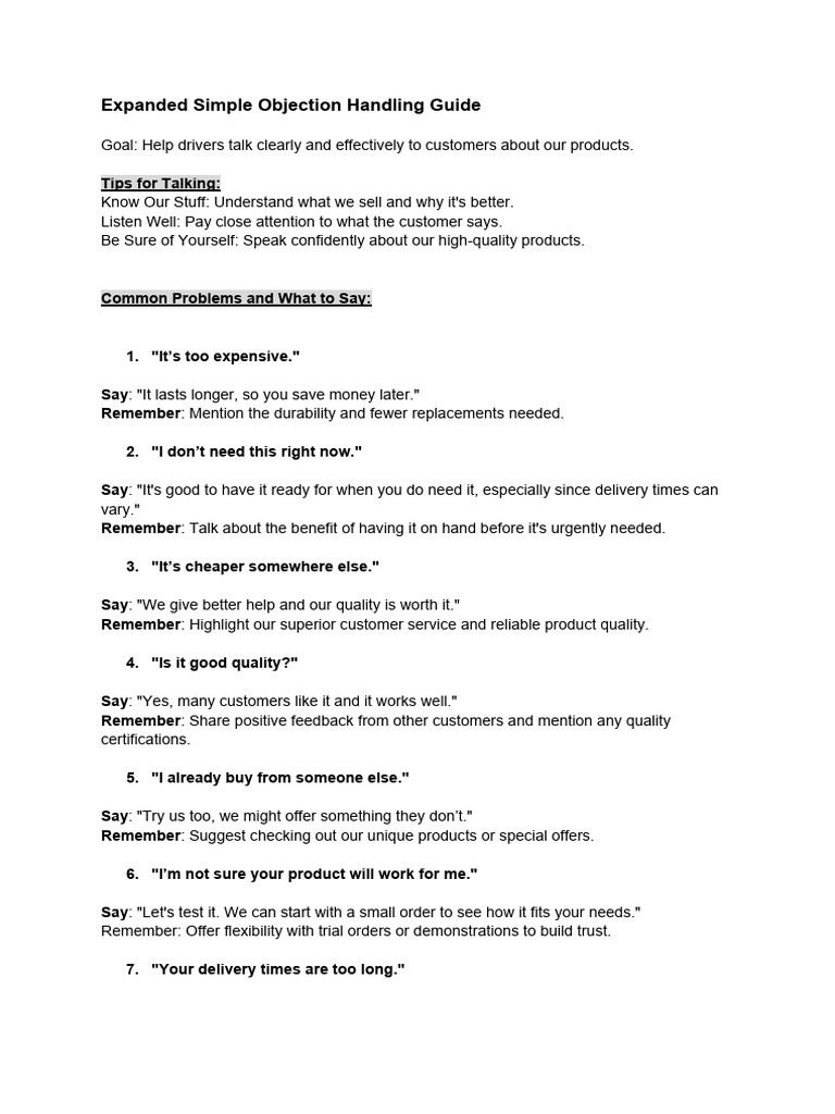 Driver Objection Handling Guide-Draft | PDF