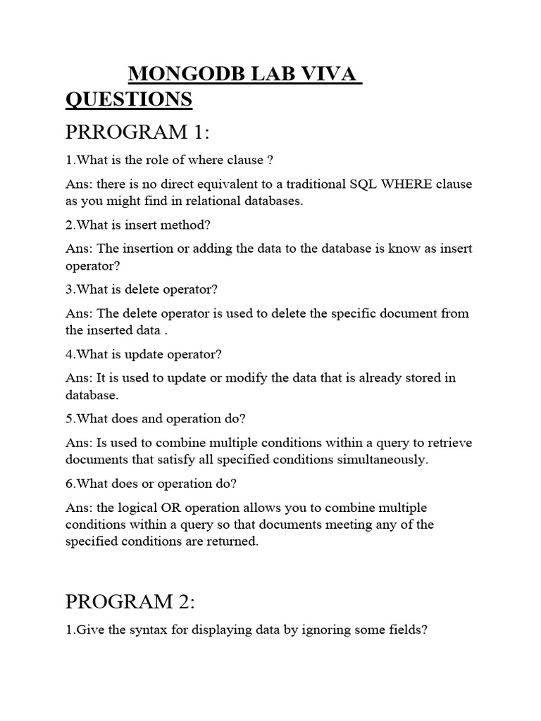Mongodb Lab Viva Questions | PDF | Mongo Db | Database Index
