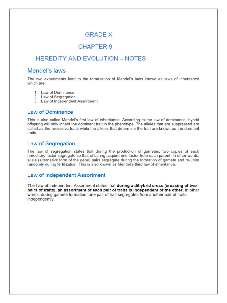 Grade X Heredity Notes | PDF | Dominance (Genetics) | Biology