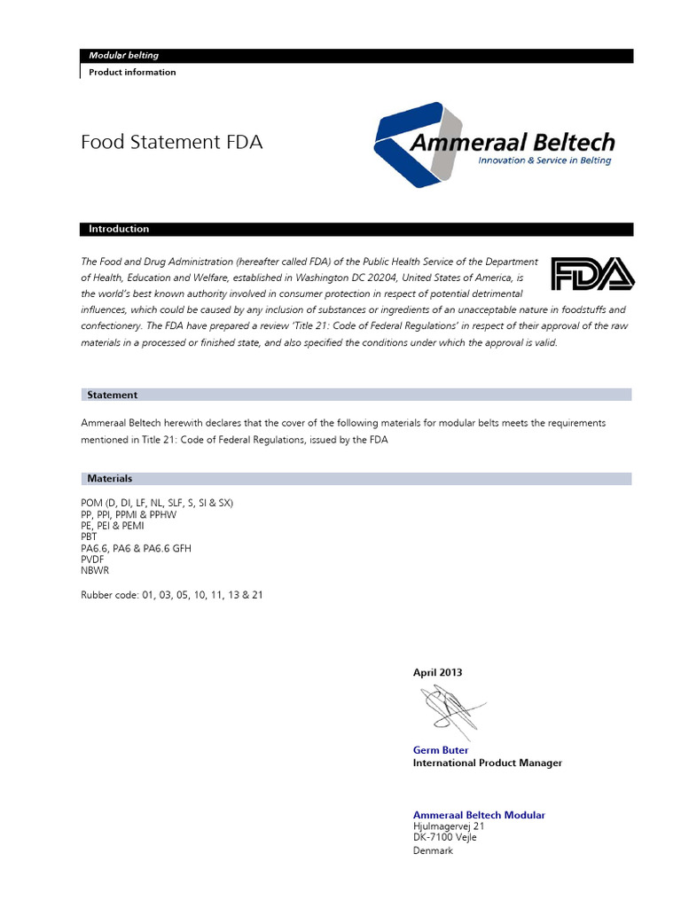 State en FDA Food Statement Modular 130412 | PDF