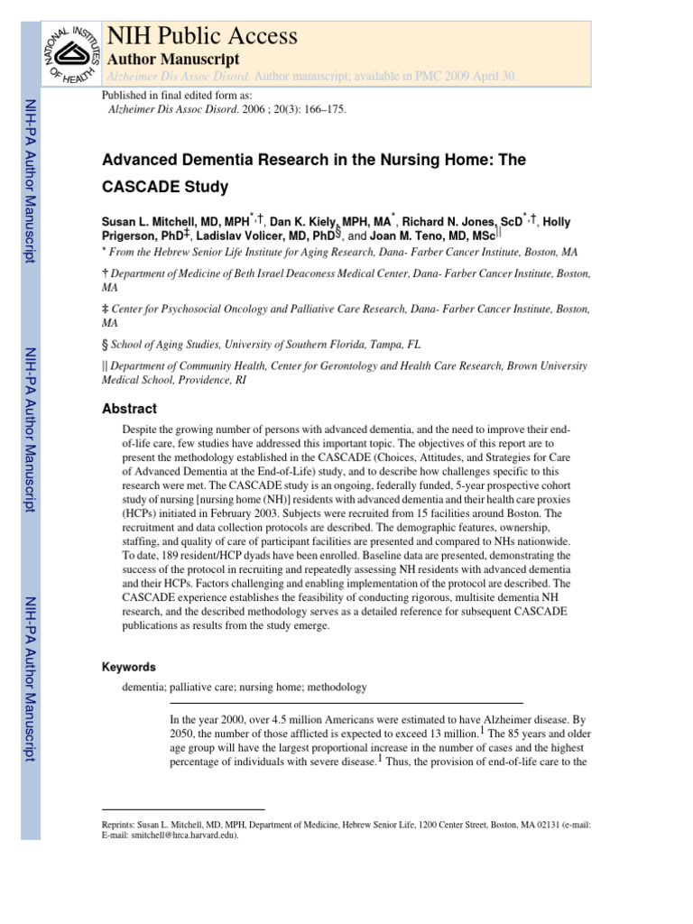 Mitchell Alzh Dis Ass Dis 2006 CASCADE Study | PDF | Dementia | End Of Life Care