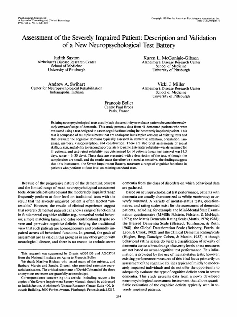 Saxton (1990) SIB | Download Free PDF | Dementia | Alzheimer's Disease