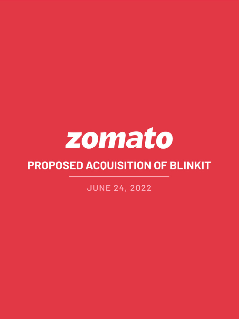 Zomato's Strategic Blinkit Acquisition | PDF | Corporations | Companies