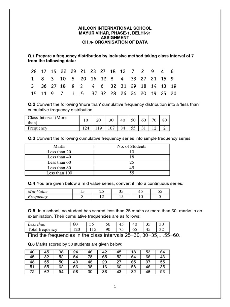 CH-4 - Organisation of Data Numericals | PDF