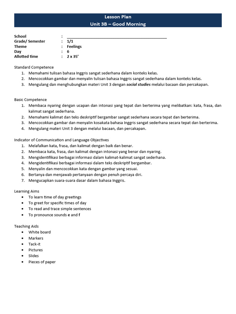 Lesson Plan Unit 3b | PDF | Linguistics | Human Communication