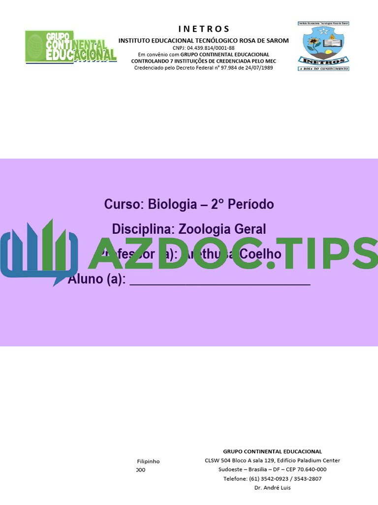 Azdoc - Tips Apostila Zoologia Geral I Completa | PDF | Taxonomia ...