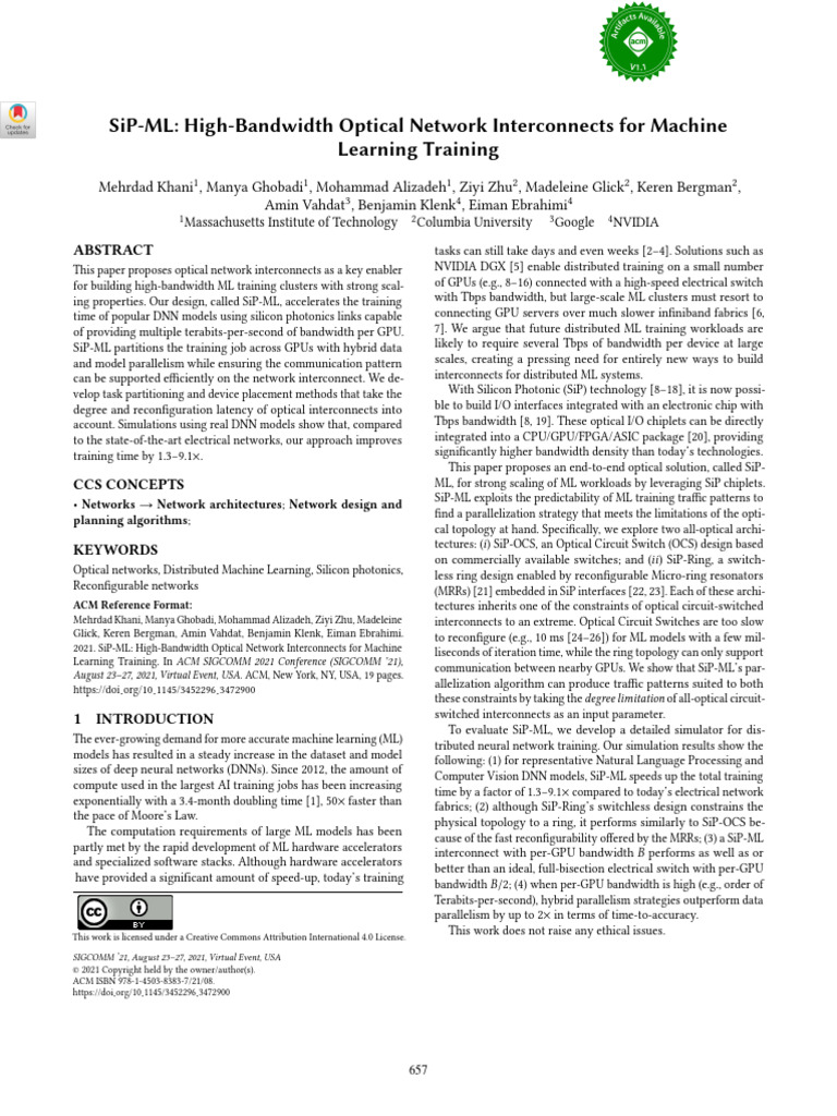 SiP-ML - High-Bandwidth Optical Network Interconnects For Machine | PDF | Parallel Computing ...