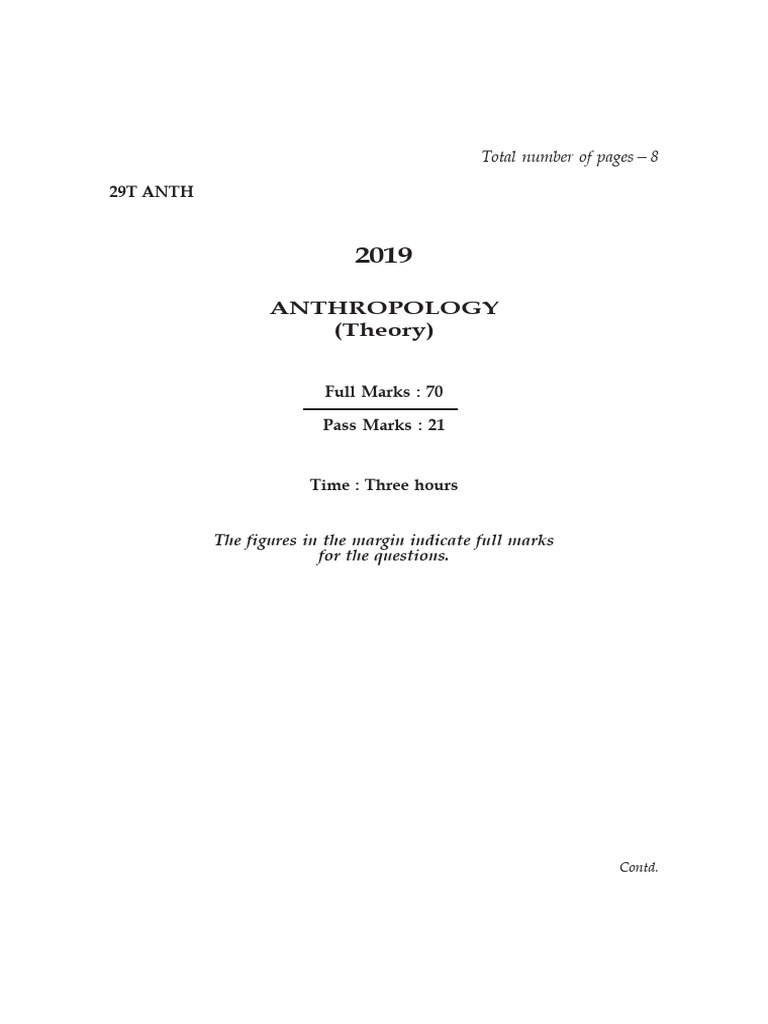 12th Anthropology Question Paper Pdf