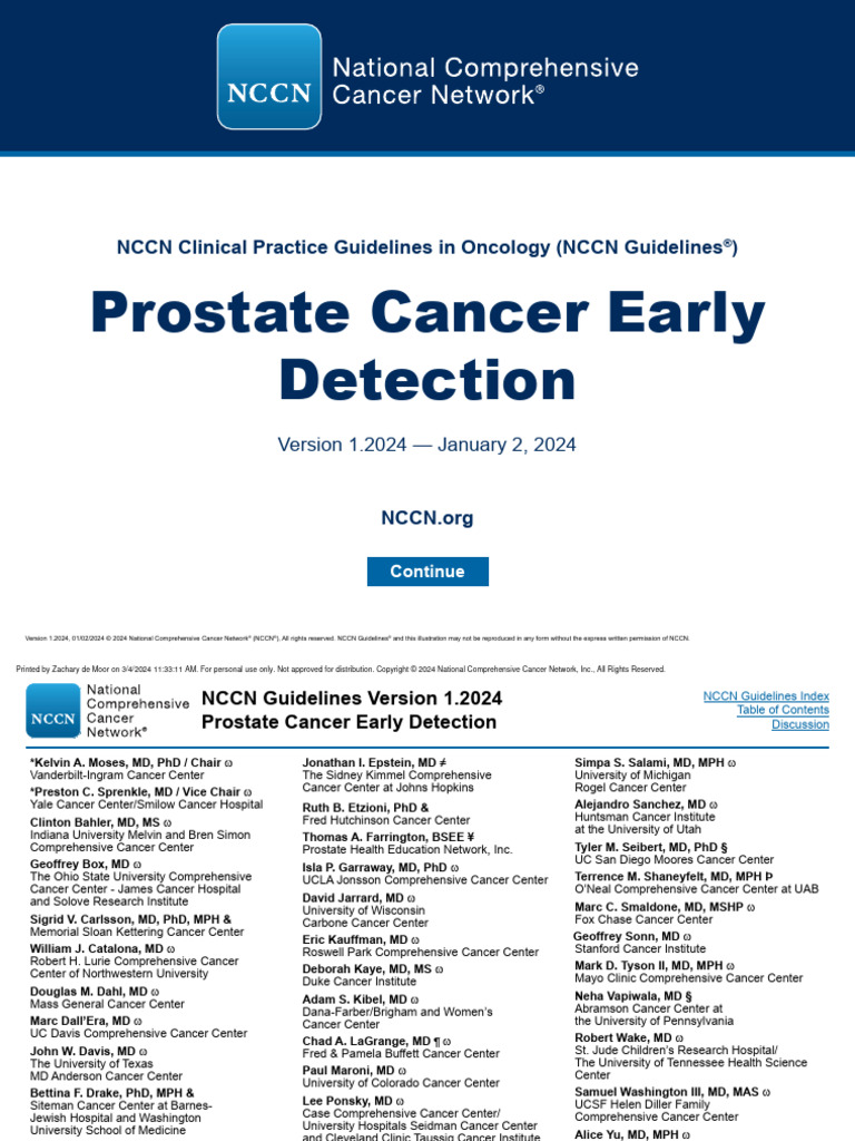 NCCN Guidelines Prostate Cancer - Version 1.2024 | PDF | Prostate Specific Antigen | Prostate Cancer