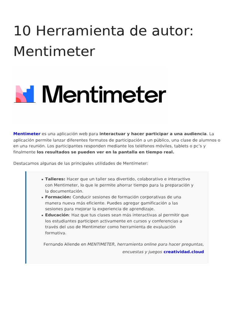 10 Herramienta de Autor Mentimeter | PDF | Metodología de encuesta | Multimedia