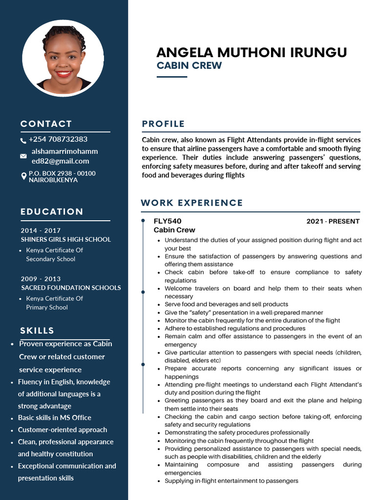 Professional CV Resume Angie | PDF | Flight Attendant | Aeronautics