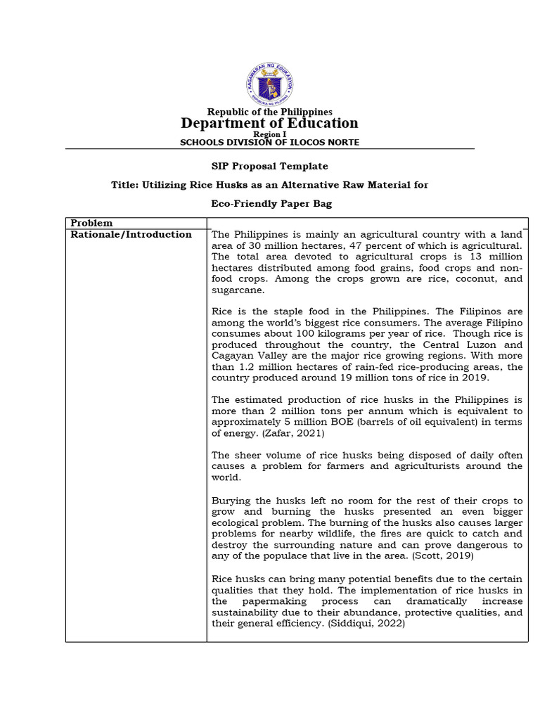 SIP Proposal Template | PDF | Rice | Paper