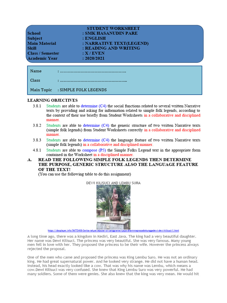 LKPD Narrative Text 1 | PDF | Linguistics | Grammar