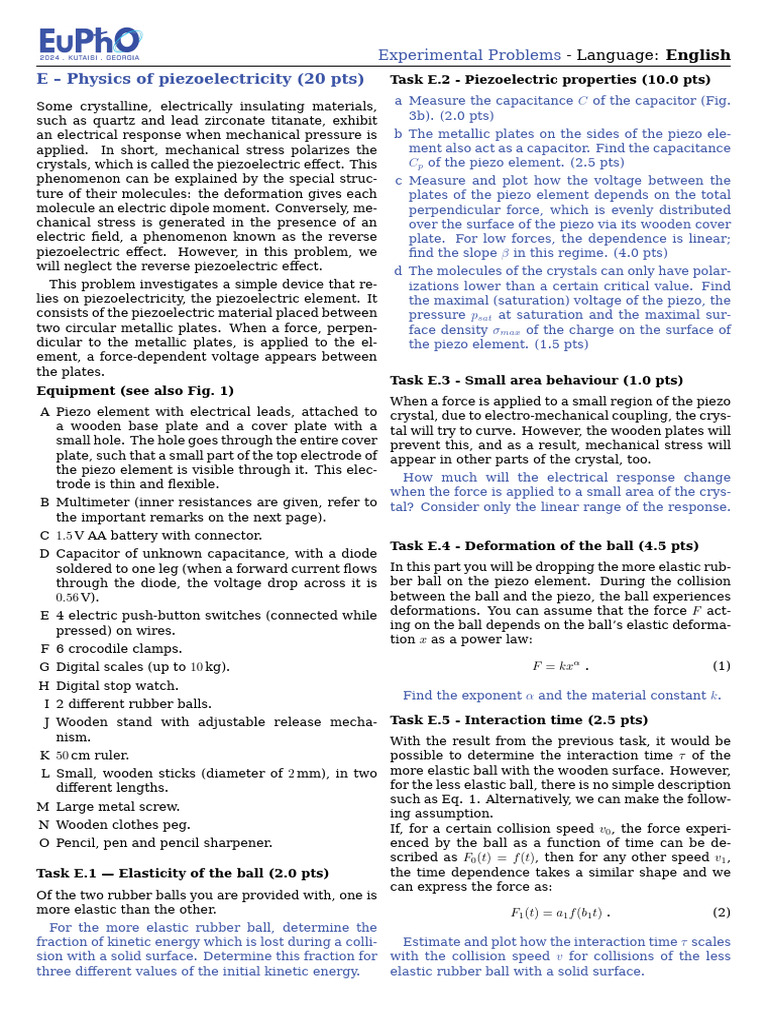 EuPhO 2024 Experiment Final | PDF | Piezoelectricity | Capacitor