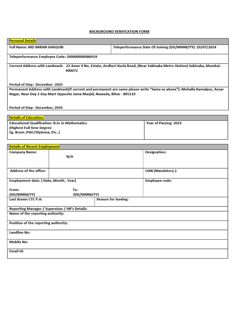 BVG Form | PDF