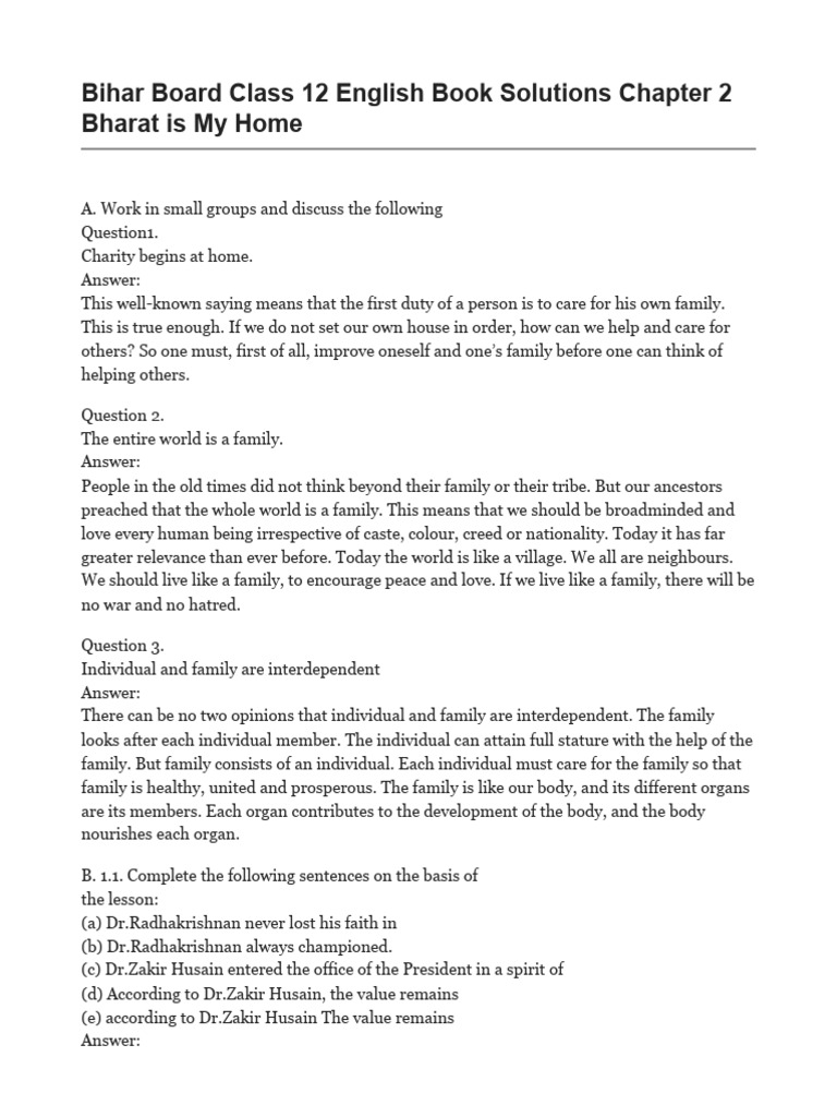 Class 12 Chapter 2 English Prose Solution Bihar Board | PDF | Social ...