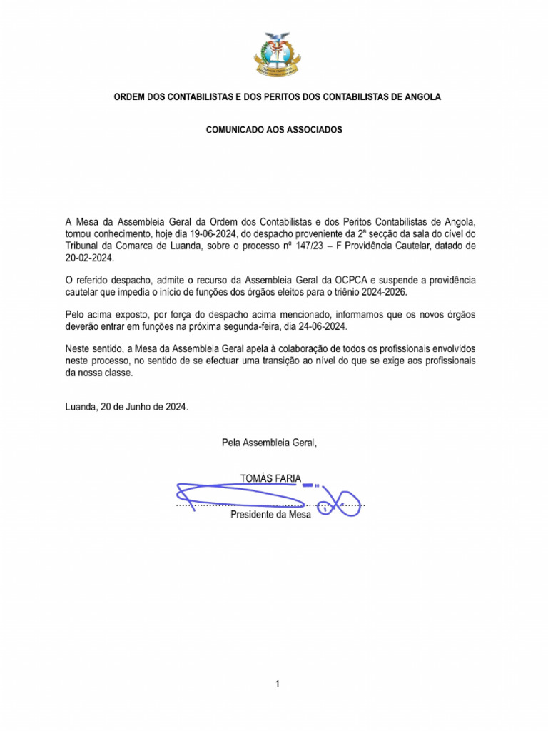 OCPCA - PMAG - Comunicado 1 - 2024 | PDF