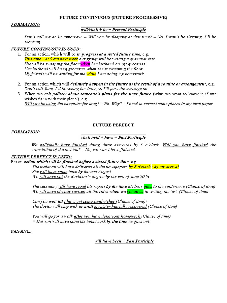 Future Tenses: Continuous & Perfect Forms | PDF | Grammar | Linguistics