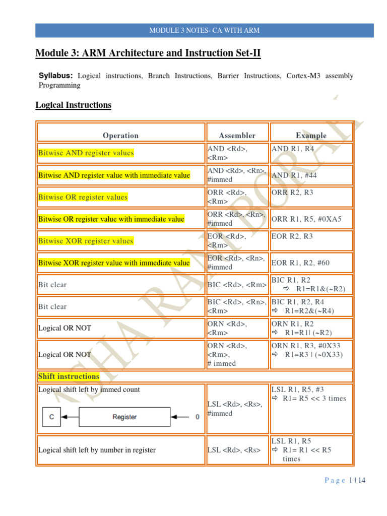 ARM Architecture: Logical & Branch Instructions | PDF | Multiplication ...