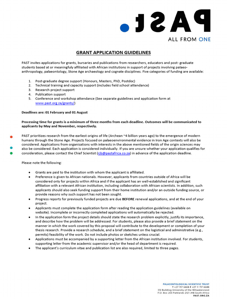 PAST Grant Application Guidelines 2023 | PDF | Stone Age