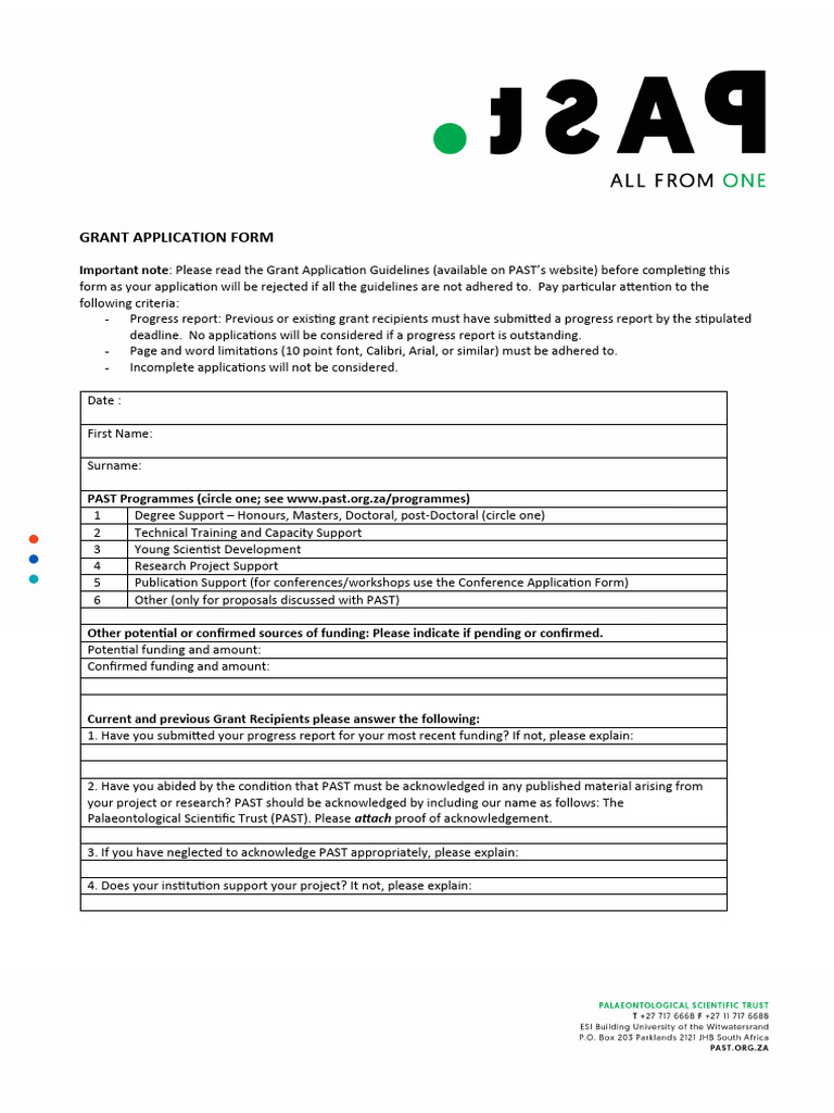 PAST Grant Application Form | PDF