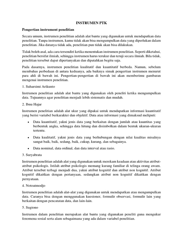 Instrumen PTK | PDF | Pengembangan Diri