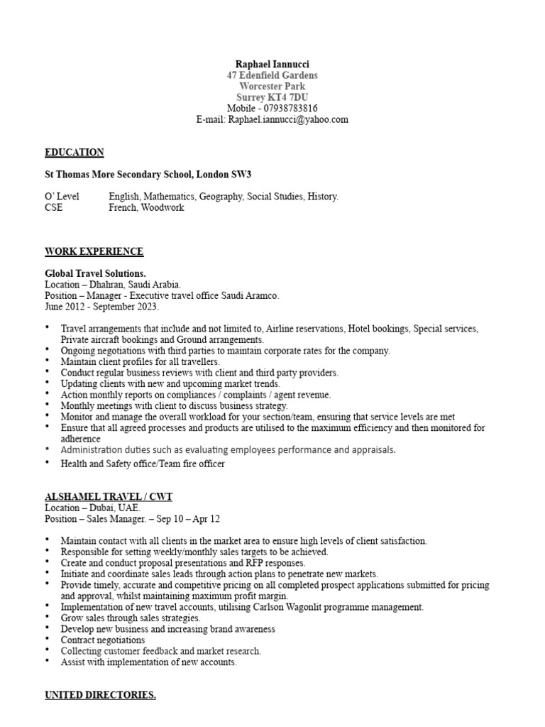 June 24 CV - Raphael | PDF | Sales | Business