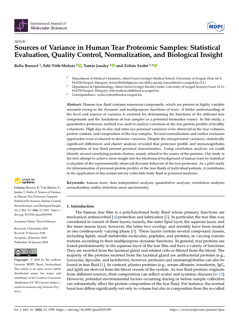 Sources of Variance in Human Tear Proteomic Sample | PDF | Proteomics ...