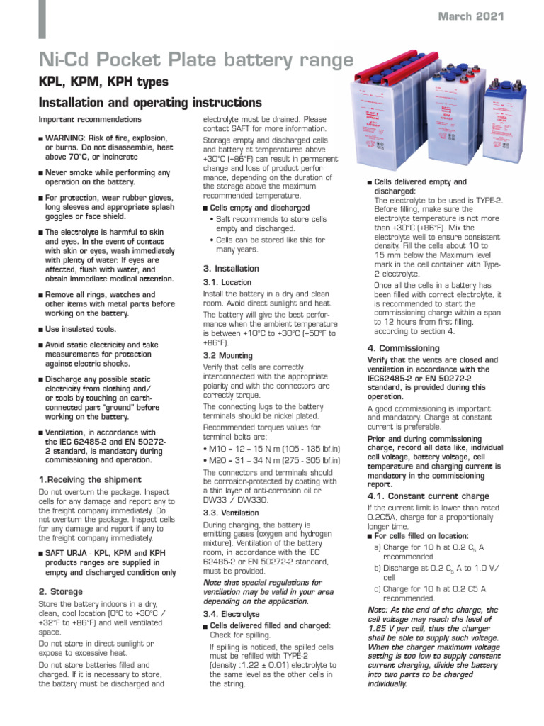 Ni-Cd Battery Safety and Handling Guide | PDF | Battery Charger ...