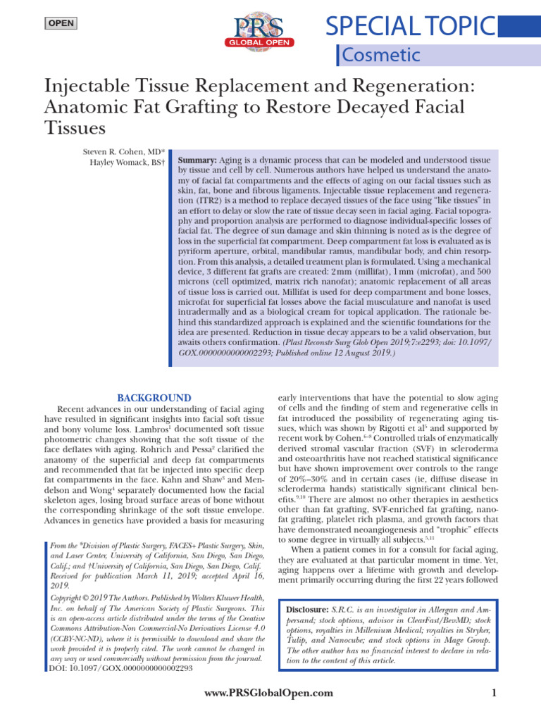 Injectable Tissue Replacement and Regeneration Ana | PDF | Adipose ...