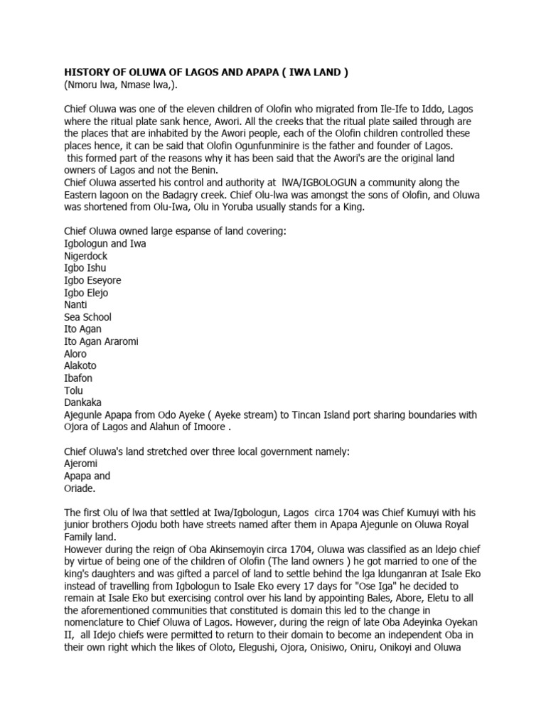 History of Oluwa of Lagos and Apapa | PDF | Nigeria