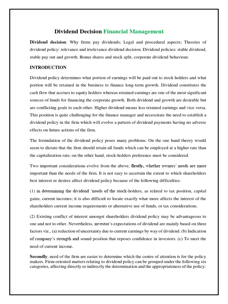 Dividend Decisions | PDF | Dividend | Stocks