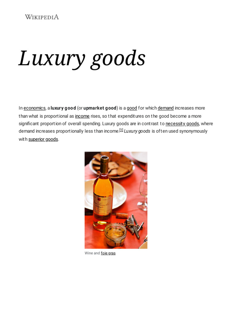 Luxury Goods - Wikipedia | PDF | Luxury Goods | Economics