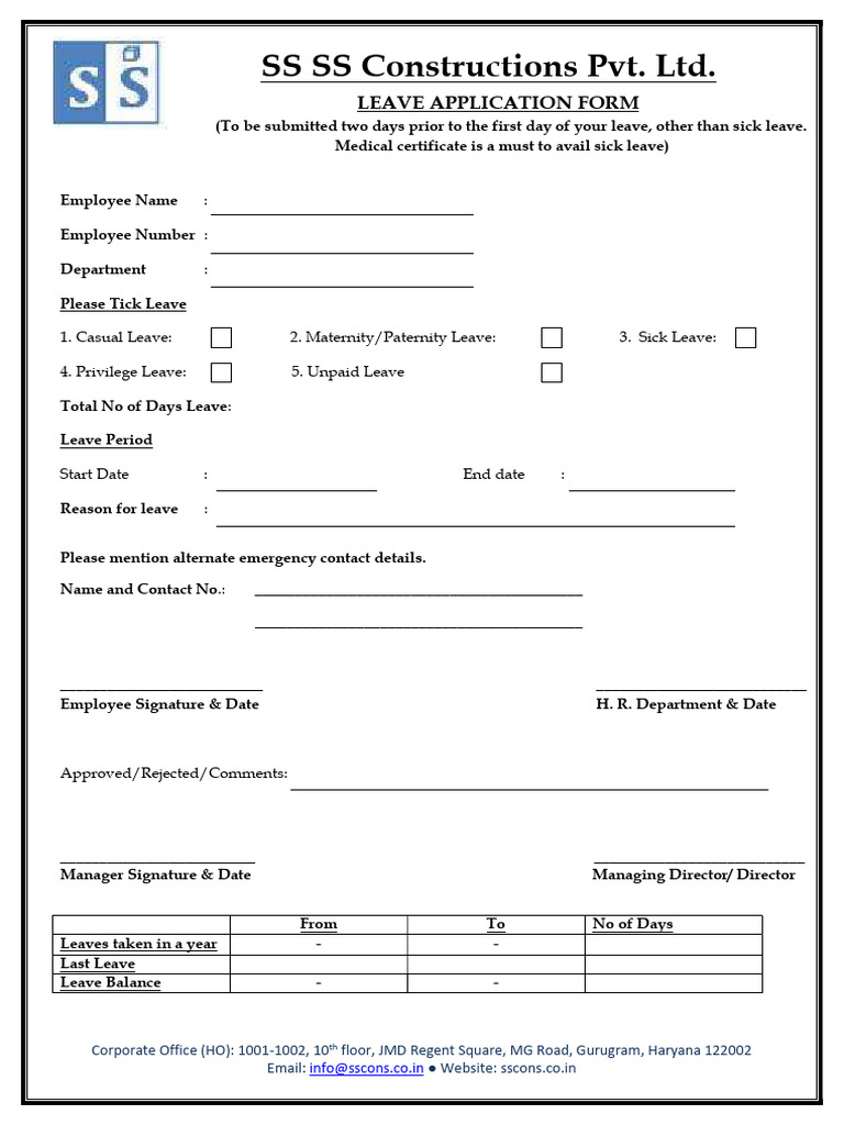 Leave Application Form Template | PDF