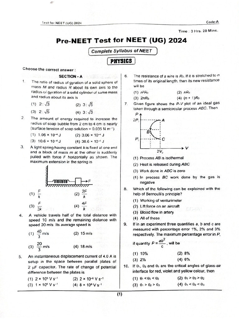 Pre Neet Code A | PDF