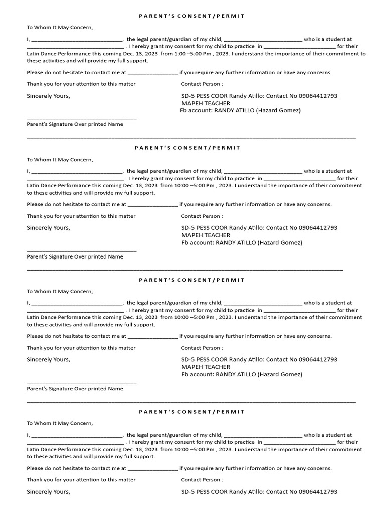 PARENT CONSENT For G 10 | PDF | Family | Adulthood