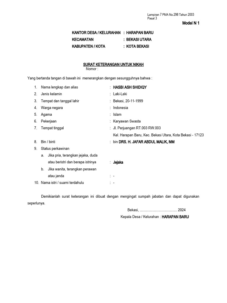 Surat Nikah N1, N2, N3, N4 DAN SURAT KETERANGAN-1 | PDF