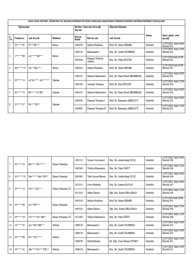 Iki Ders Sinav Duyurusu 11072024 | PDF