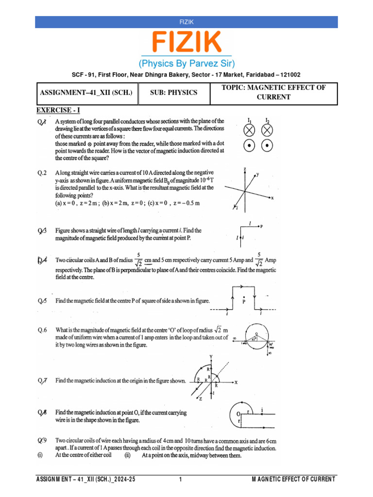 Assignment - 41 - Xii (Scholar) - Physics - Magnetic Effect of Current - 2024-25 | PDF