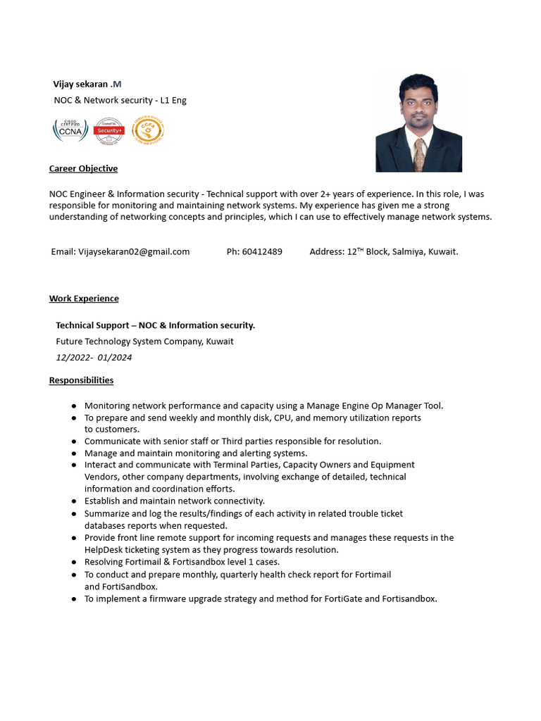 CV NOC Information Security L1 1713512696 | PDF | Computer Network | Cisco Certifications