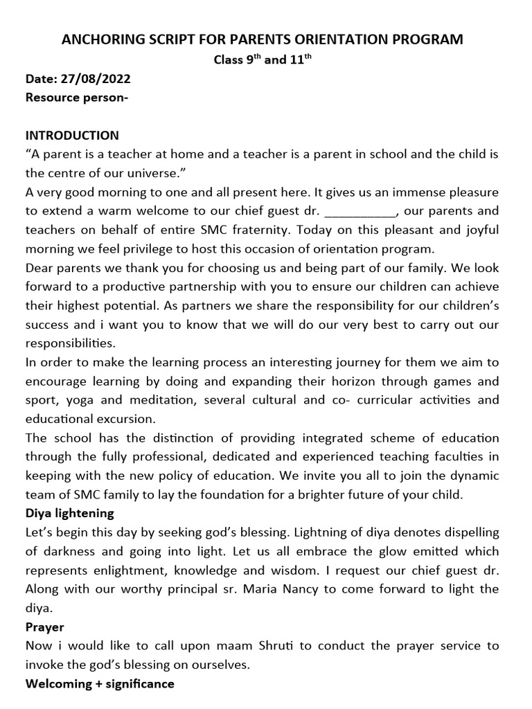 anchoring for parents orientation program | PDF